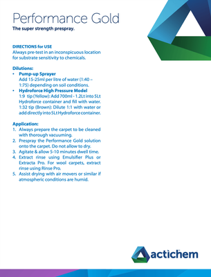 Actichem Performance Gold 5 Litre, CARPET CLEANING CHEMICALS | The Restoration Group